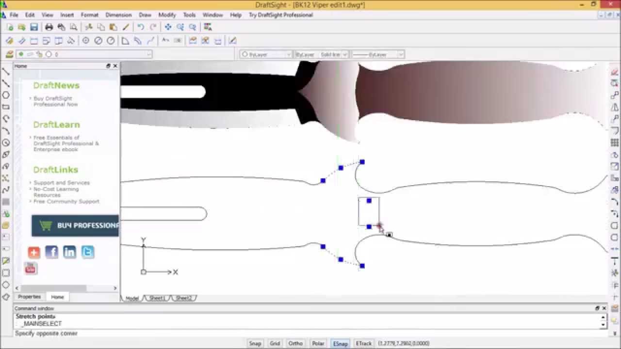 Draw the BK12 VIPER Dagger Knife with Draftsight CAD - YouTube