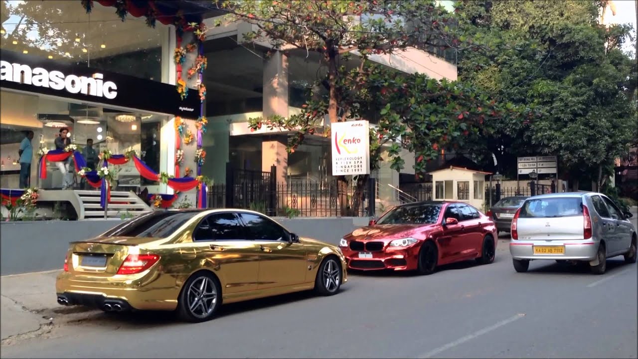 Gold C63 AMG w/ IPE exhaust in Bangalore!! - YouTube