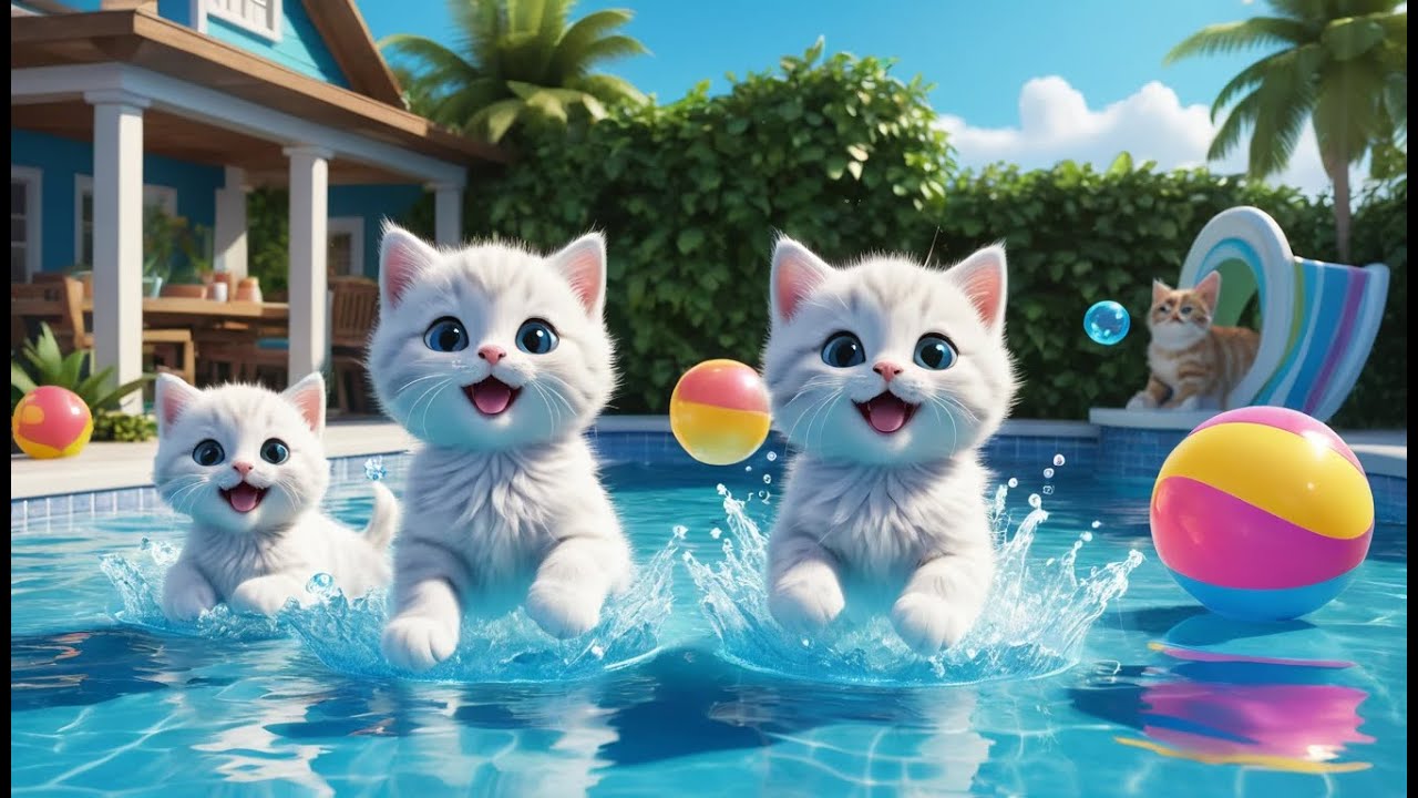 Six Little Kittens Jumping in the Pool | Fun Cat Song for Kids ...