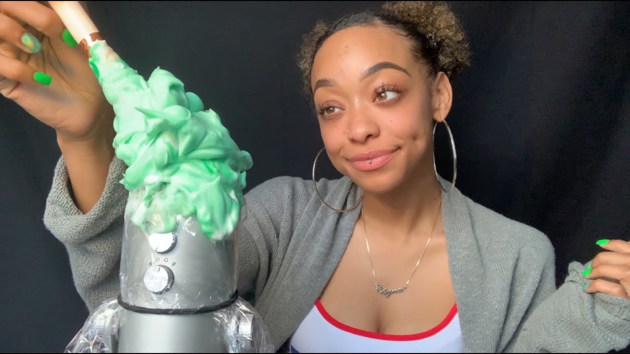 ASMR | Shaving Cream On Mic + Crinkles 🍃☘️ - YouTube