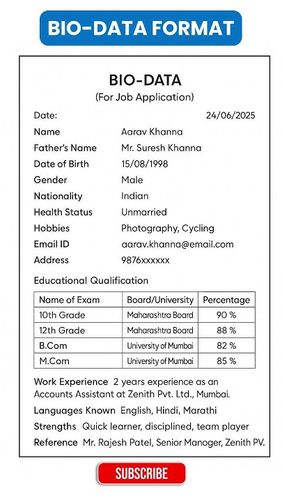 Biodata Format for Job | How to Write a Biodata or CV | Curriculum ...