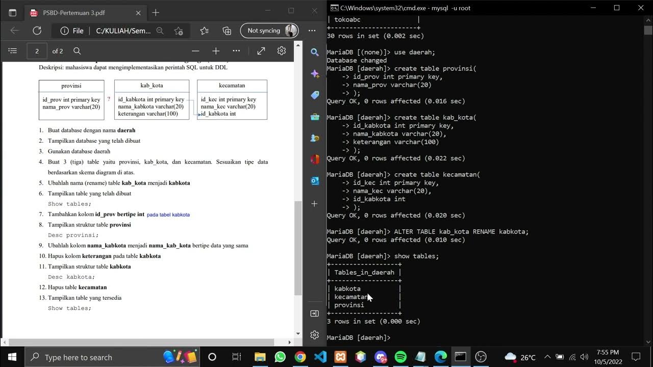 Dokumentasi Tugas Sistem Basis Data, Membuat Database Daerah (DDL) - YouTube