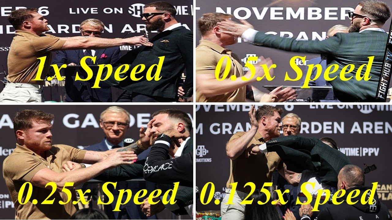 Canelo Alvarez Slaps Caleb Plant Slow Motion - YouTube