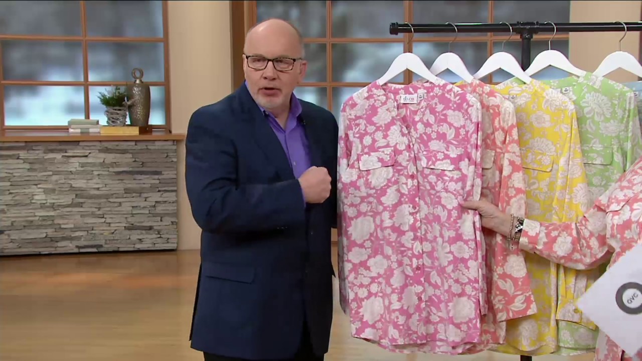 Denim & Co. Floral Printed Y-neck Button Front Tunic on QVC - YouTube