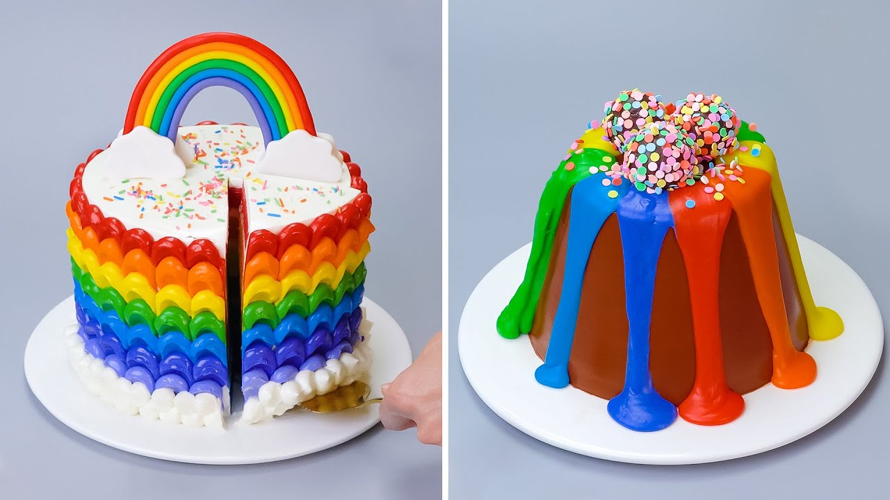 Rainbow Cream Chocolate Cake Decoration Recipe 🌈🎂| 알록달록 케이크 장식 | 케이크 타운 ...