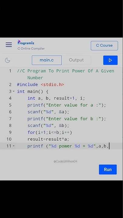 C Program To Print Power Of a Given Number #shortvideo #shorts #computerprogramming #coding # ...