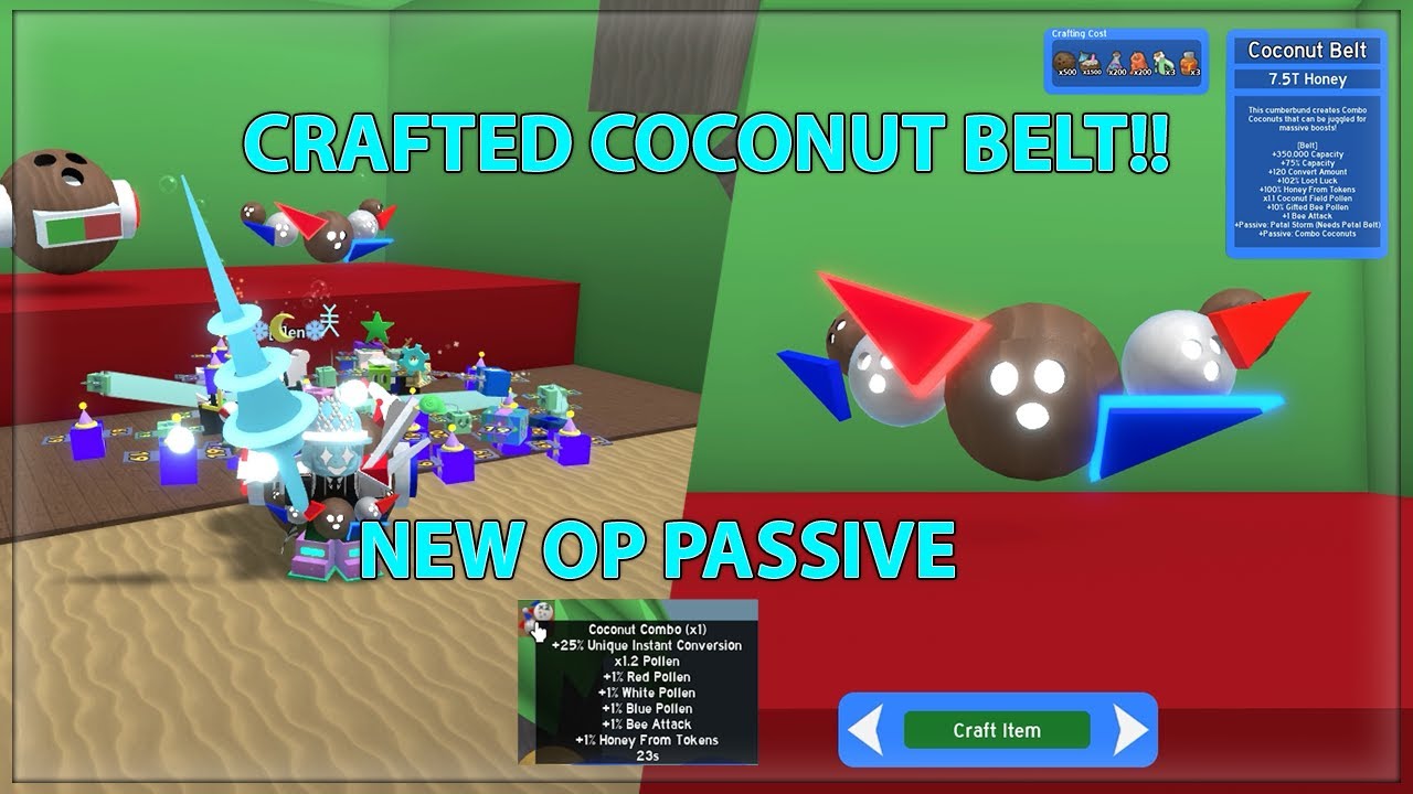 Crafting OP Coconut Belt! New Passive Combo Coconut!! - Bee Swarm ...