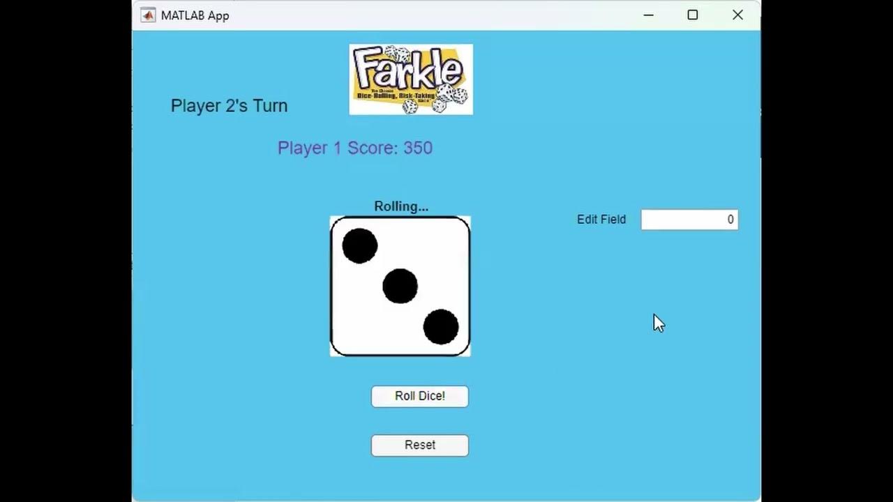 Farkle Dice Game (eng 6 project) using MATLAB App Designer - YouTube