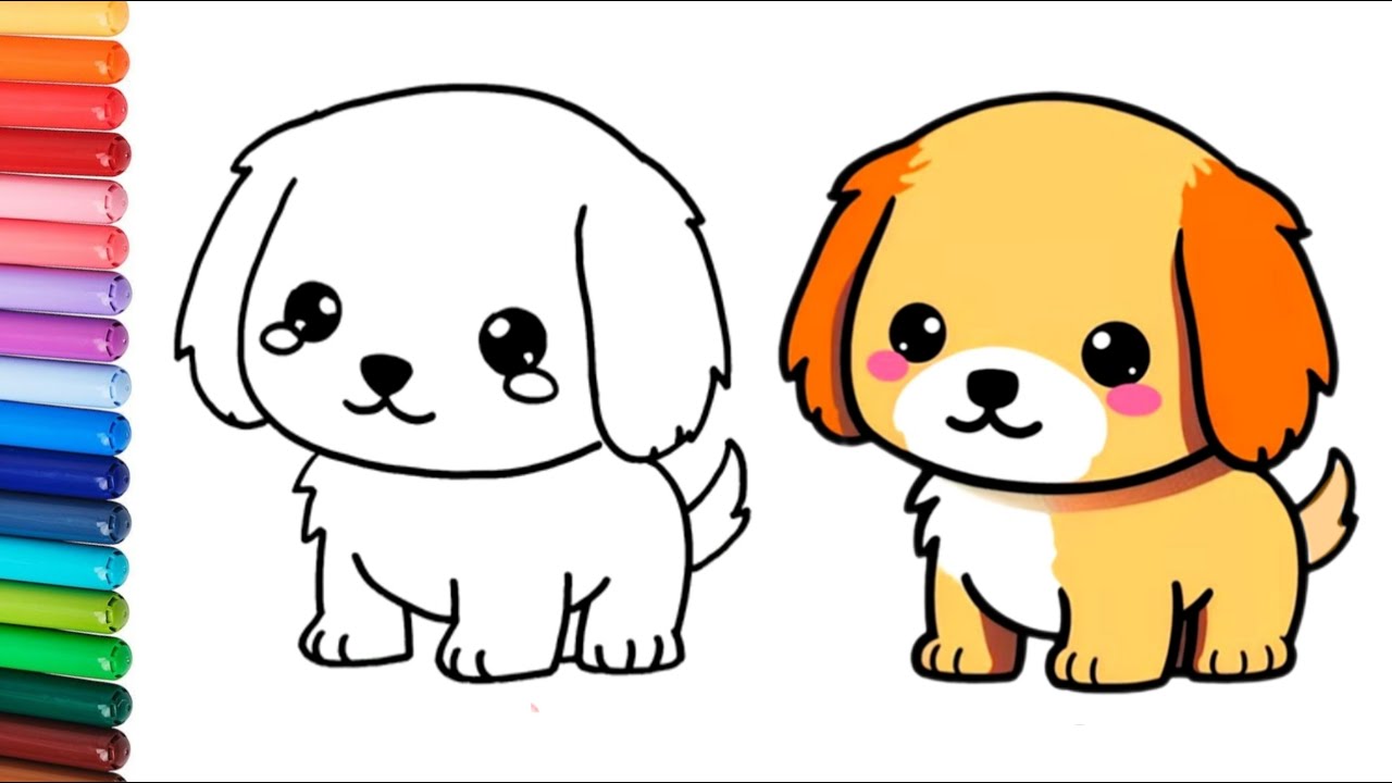 How To Draw 2 Puppies Dog Kawaii Easy// Dog Drawing For Kids And ...