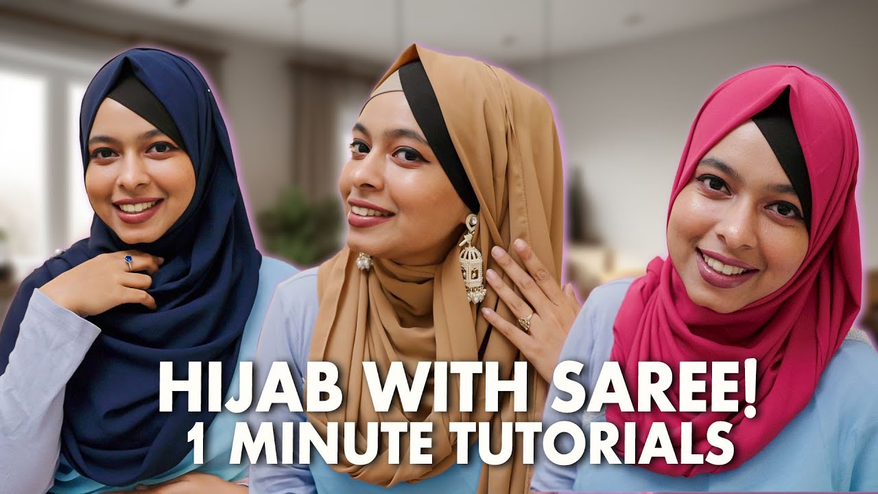 How To Style Hijab With Saree | 3 Party Hijab Style | Khudalagse - YouTube