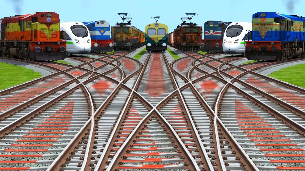 ALL TRAINS CROSSING ️ON X CURVED ANIMATED RAILROAD TRACKS | dirty ...