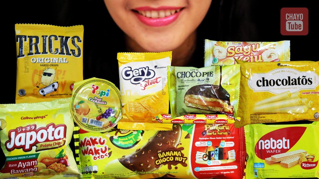 ASMR PESTA CEMILAN KEMASAN WARNA KUNING | GERY, YUPI, JAPOTA SNACK ...