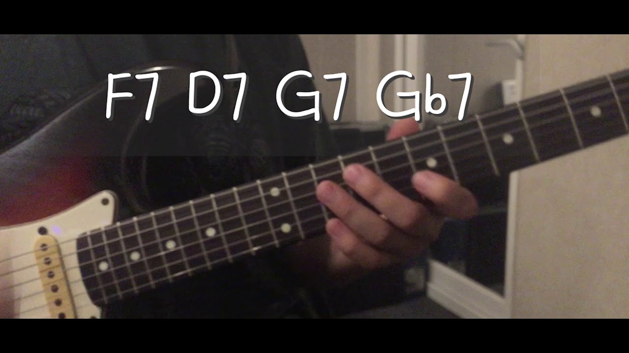 Funk Rhythm Guitar Example 코드초견 4마디 예시 - F7 D7 G7 Gb7 - YouTube