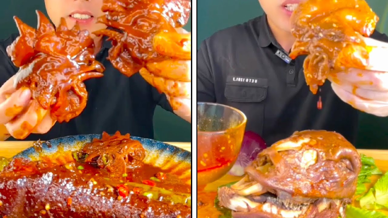Braised chicken head and mutton head with sauce - YouTube
