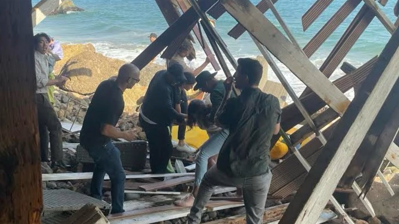 The Moments That Led Up to Deck Collapsing Onto Rocks - YouTube