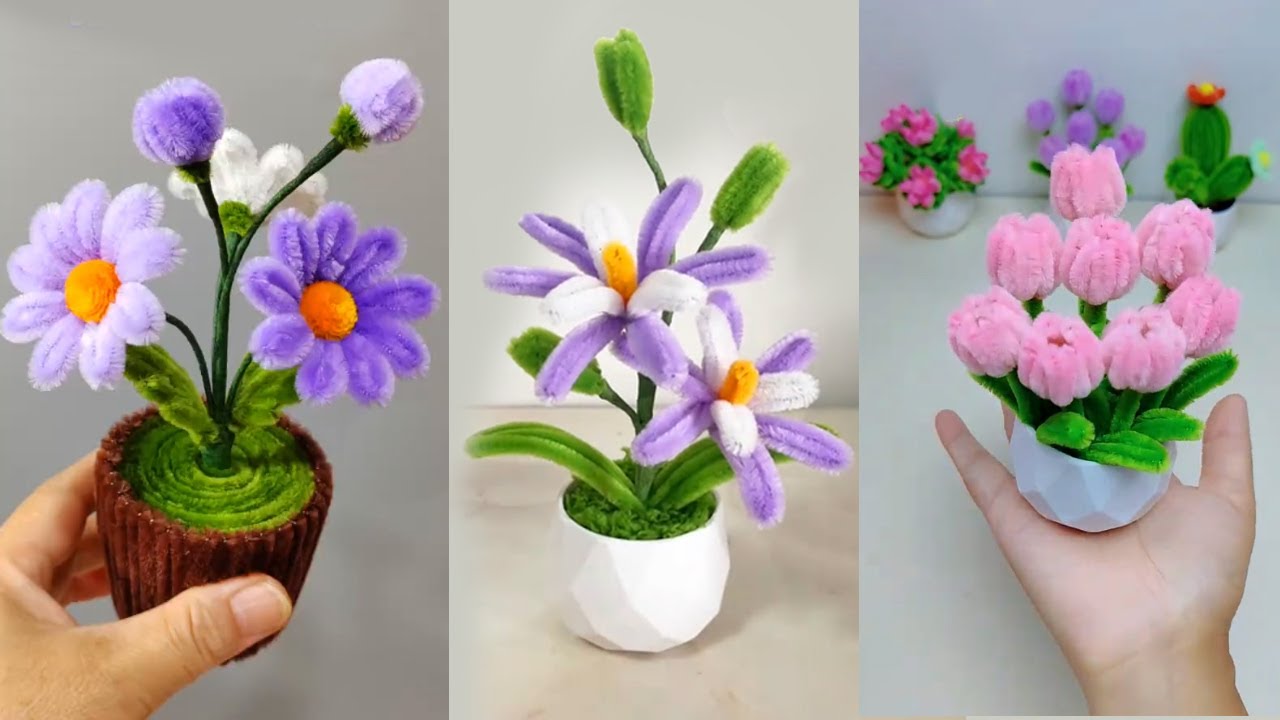 Amazing 3 Beautiful Pipe Cleaner Flower Making | DIY Mini Flower | Pipe ...