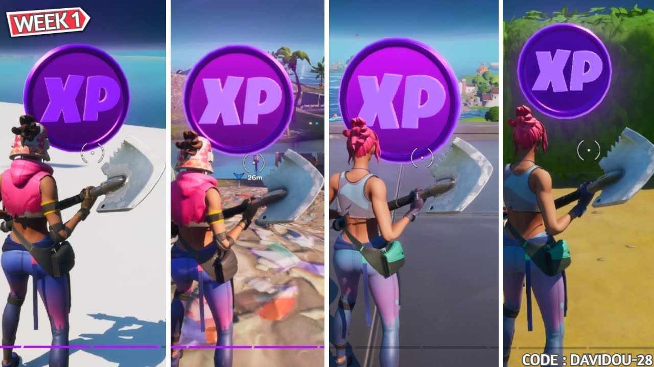 *FORTNITE ALL PURPLE XP COINS WEEK 1 LOCATIONS* MEGA PIECES XP POUR ...