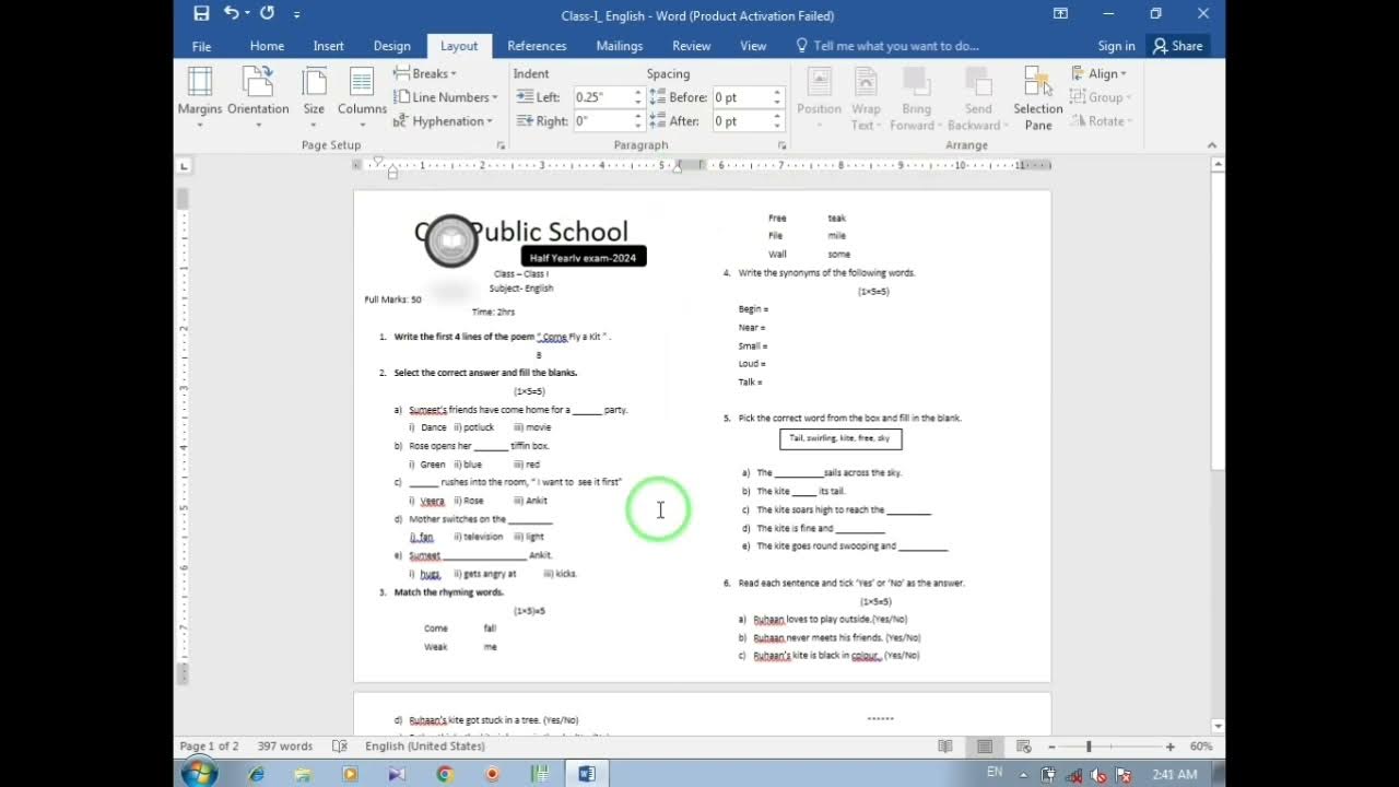 create multiple question paper setup in ms word - YouTube
