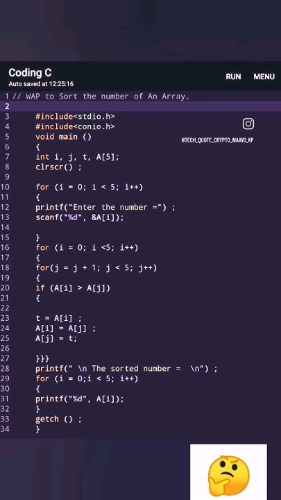 Wap To Sort The Number Of An Array In C Programming Coder Clanguage Code Cpp Ccodinggirl