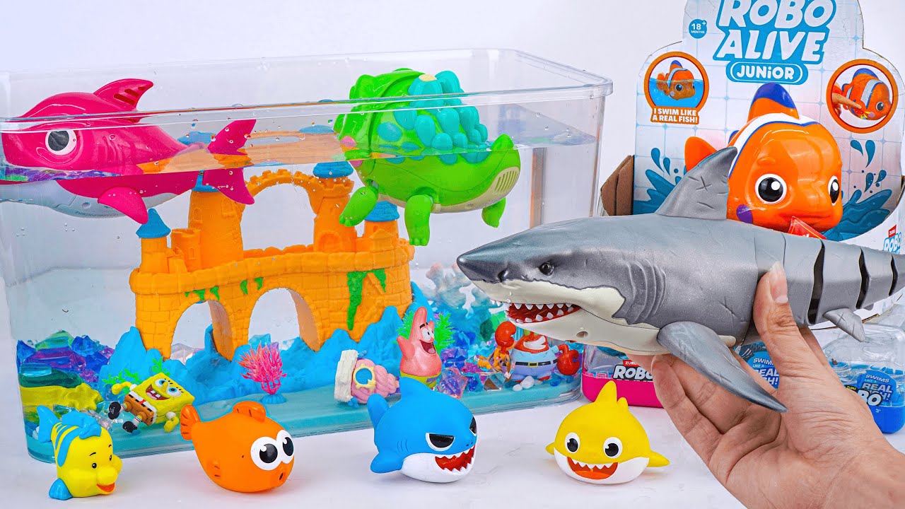 [🦈toy asmr 🦈] Zuru Robo Alive Great White SHARK & ZURU Nemo Fish ...