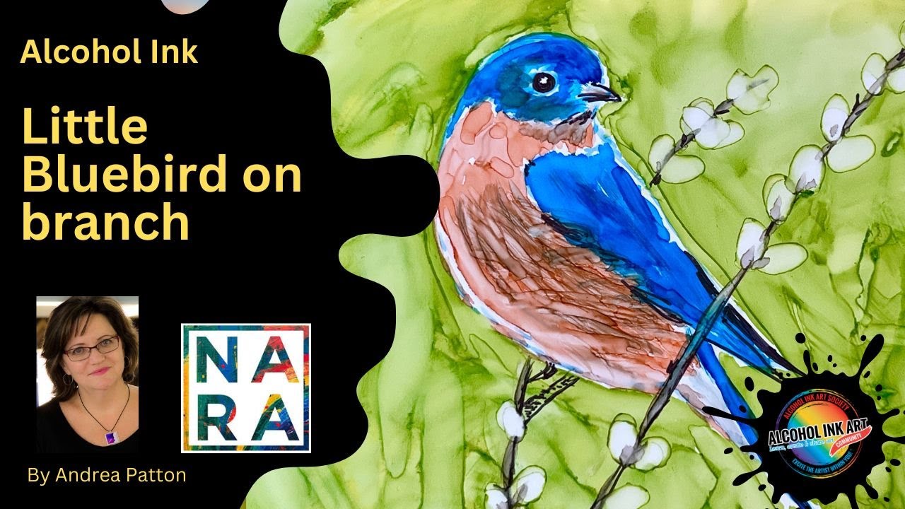 Bluebird on a Flowering Branch - Alcohol Ink on NARA Paper - YouTube