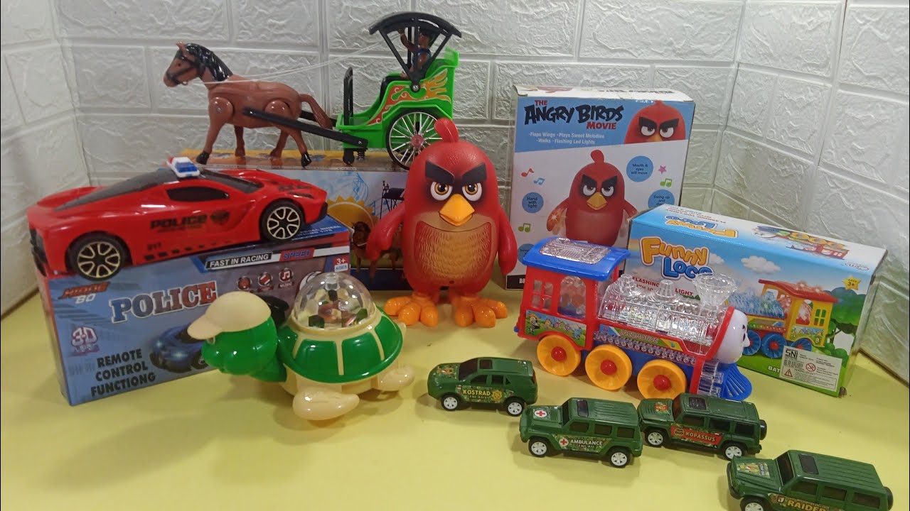 Unboxing mobil pemadam kebakaran, mobil polisi, angry bird,kura kura ...