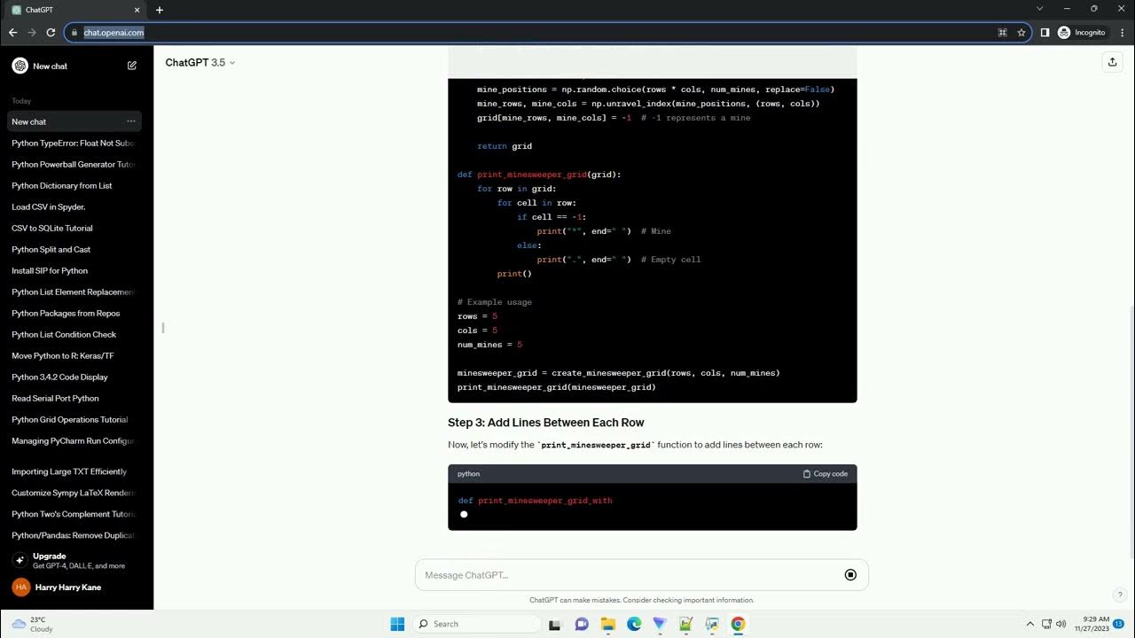How To Add Lines Between Each Row In Minewsweeper Python Youtube