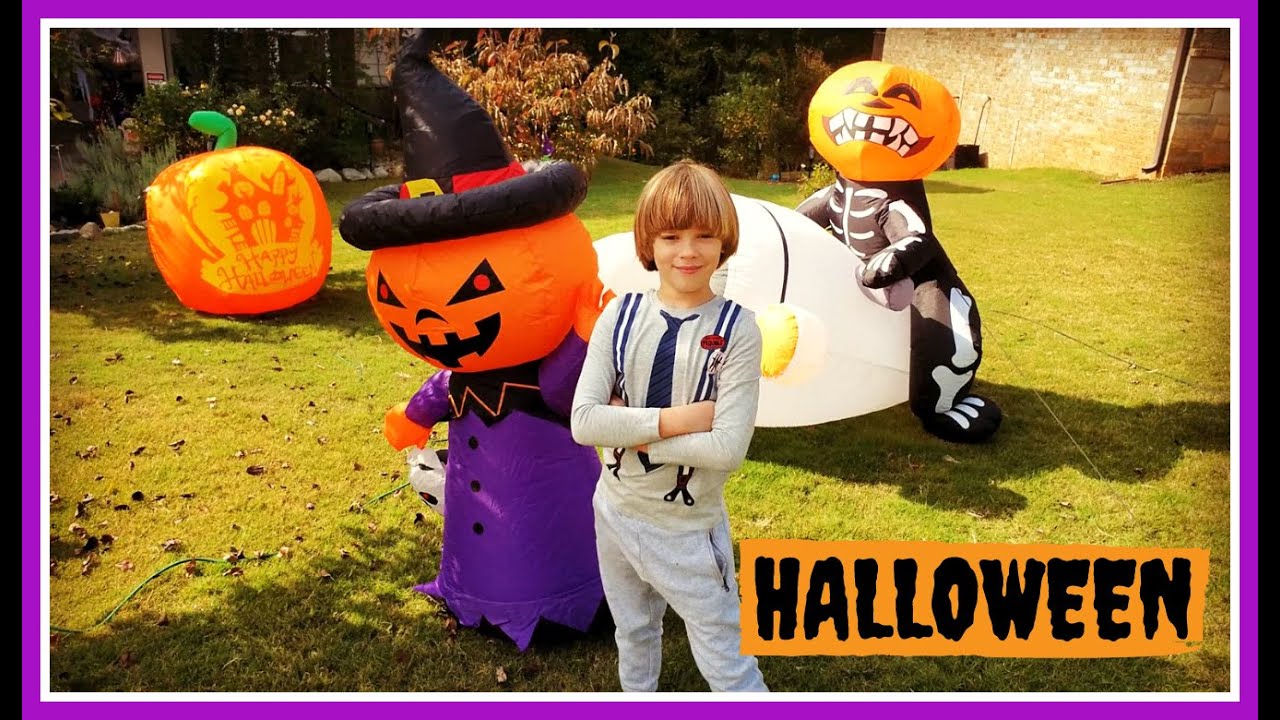 Inflatable Halloween Pumpkin Witch with Sweetie Fella Aleks - YouTube