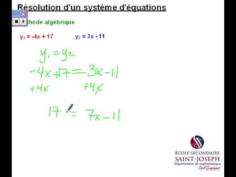 Résolution d'un système d'équations par la méthode algébrique - YouTube