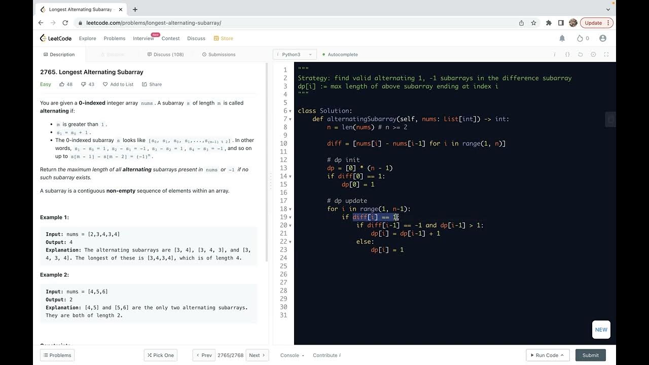 leetcode 2765. Longest Alternating Subarray - Dynamic Programming - YouTube