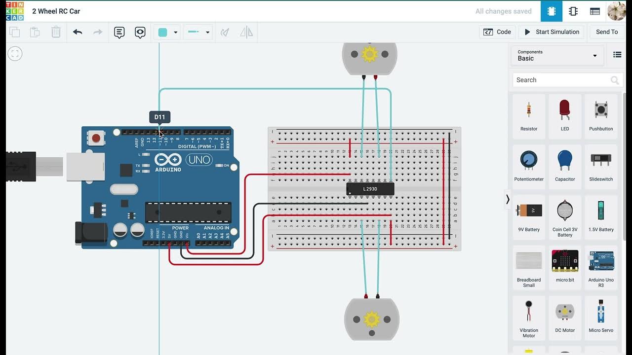Arduino 2WD Smart Car using L293D Simulation on TinkerCAD - YouTube