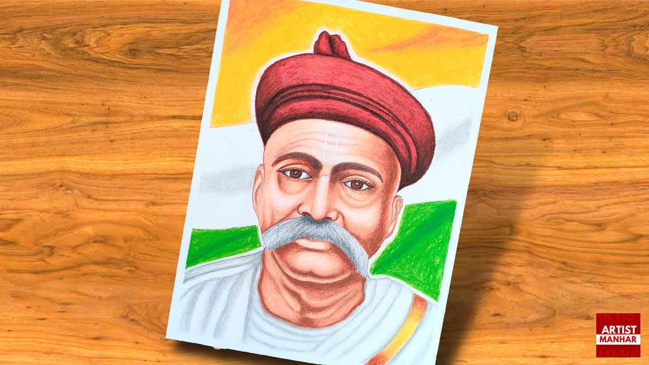 Bal Gangadhar Tilak Oil Pastel Drawing | Lokmanya Tilak Pencil Sketch ...