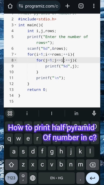 How to print half pyramid pattern of number in c?#using #c language #pattern program #viral ...