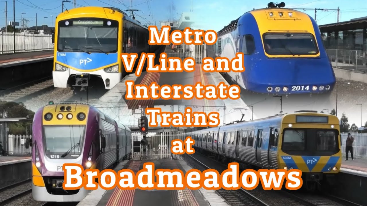 Metro, V/Line and Interstate Trains at Broadmeadows - YouTube