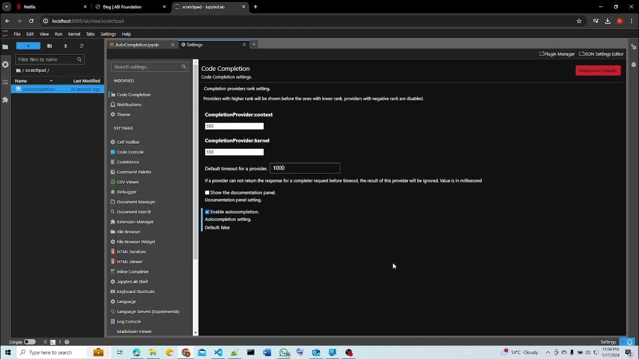 Enabling AutoCode completion in Jupyter lab - YouTube