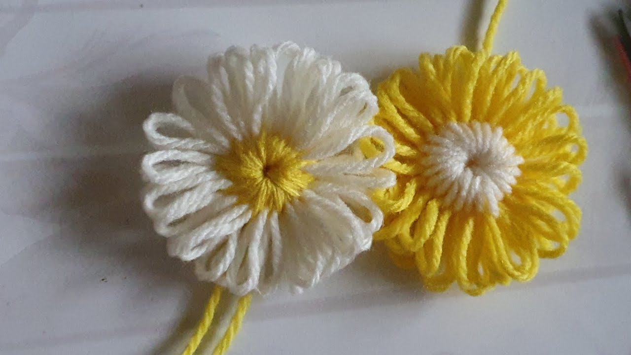 yarn flower, flower making loom, loom flower, woolen daisie, yarn daisy ...