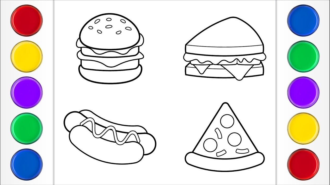 Learn sandwich, Pizza Slice, Hot Dog, Berger Painting and Colouring for ...