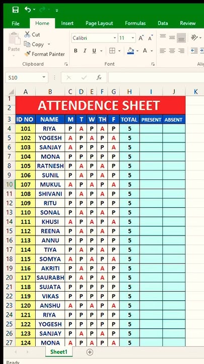 ATTENDANCE SHEET “ present” / “absent” in Excel #microsoftexcel #excel #computer - YouTube