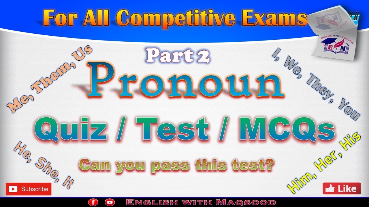 Pronoun Quiz with answer | Part 2 | MCQs Test | English Grammar Test ...