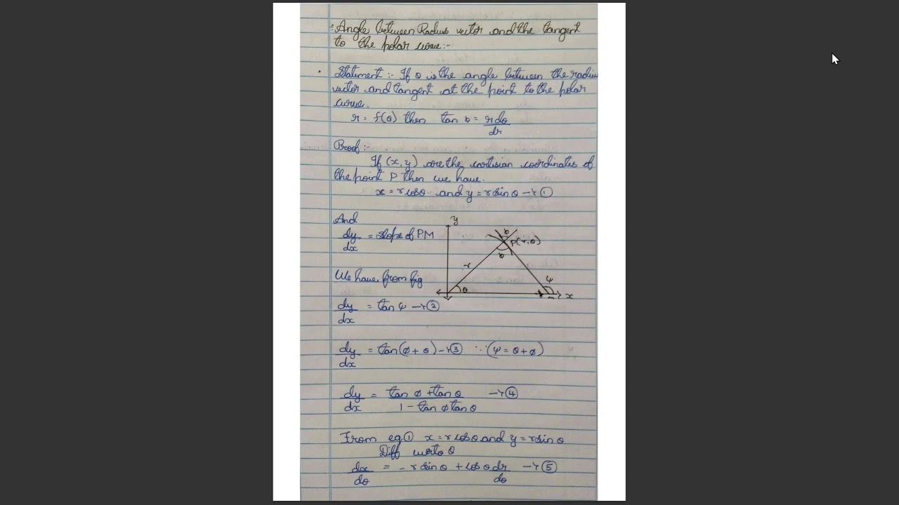 Angle Between Radius Vector And Tangent YouTube Angle Between Radius Vector And Tangent YouTube