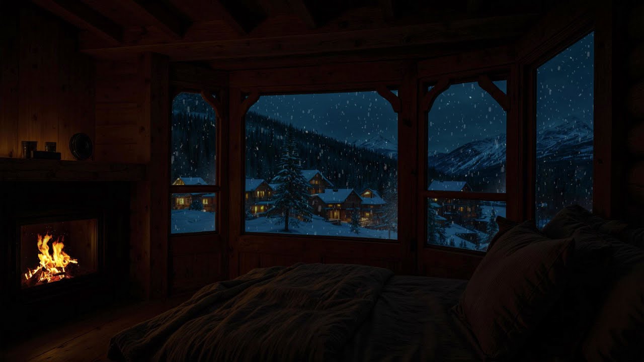 Peaceful Winter Nights – Snowfall and Fireplace Ambience for Deep Sleep ...