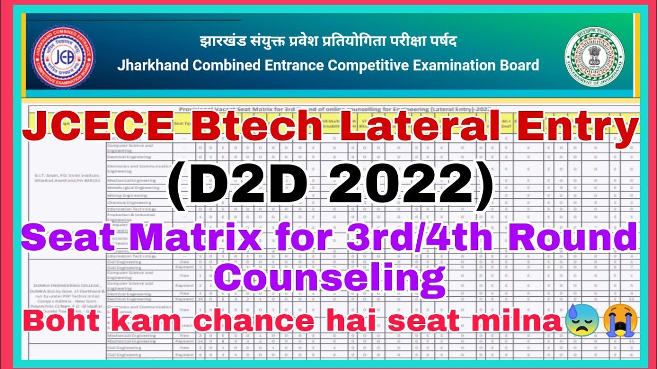 Jcece D2d 2022 3rd Round seat matrix | btech lateral entry 2022 seat matrix jharkhand | jcece ...
