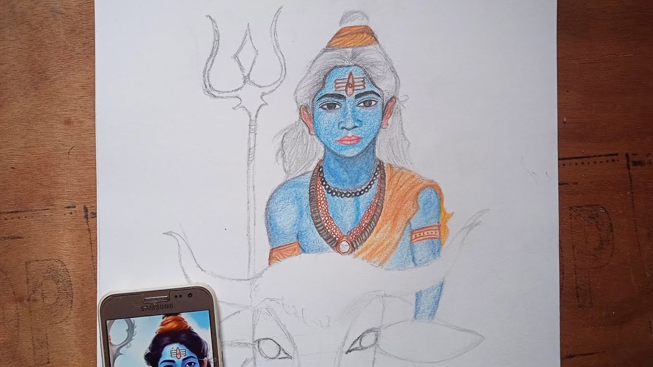 Lord Shiva Drawing, Mahadev and Nandi Drawing with Dom's colour pencil ...