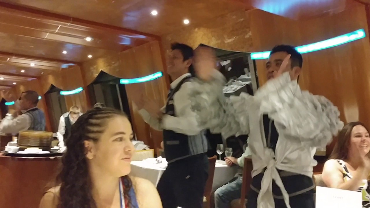 Cruise ship dinner with waiters dancing Jan. 2017 - YouTube