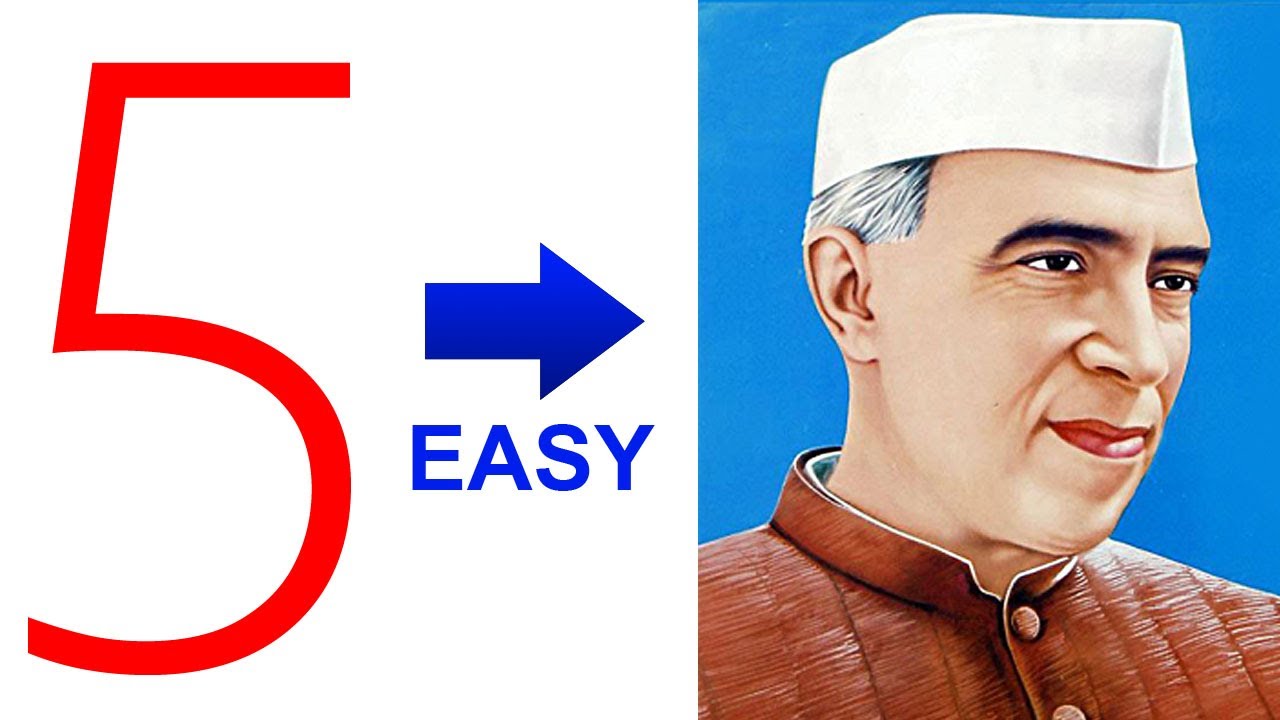 Turn number 5 into Jawaharlal Nehru drawing easy - How to draw nehru ...