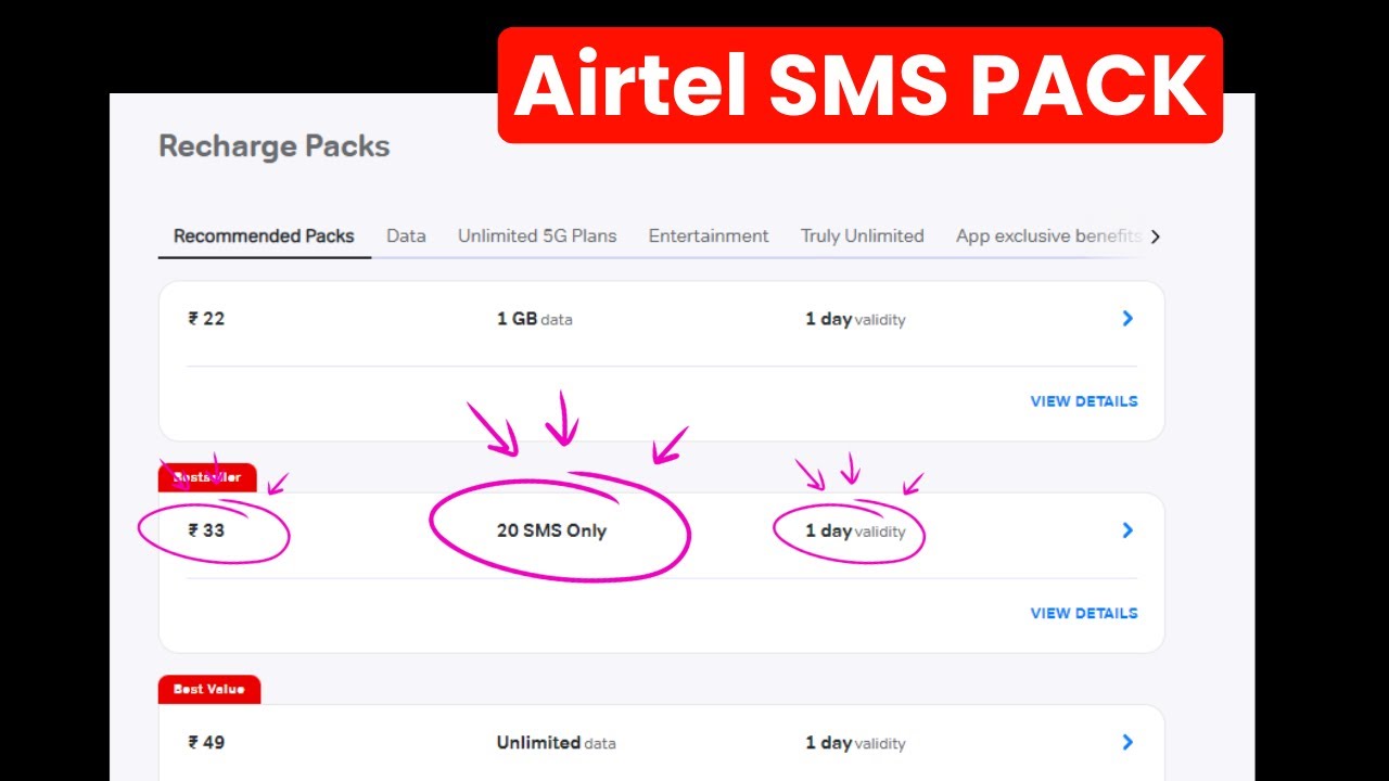 Airtel Sms Recharge Plan 2025 | Airtel Sms Pack Kaise Check Kare ...
