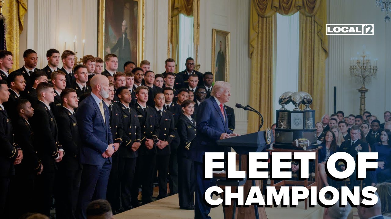 Trump welcomes Navy Midshipmen after Army-Navy win - YouTube