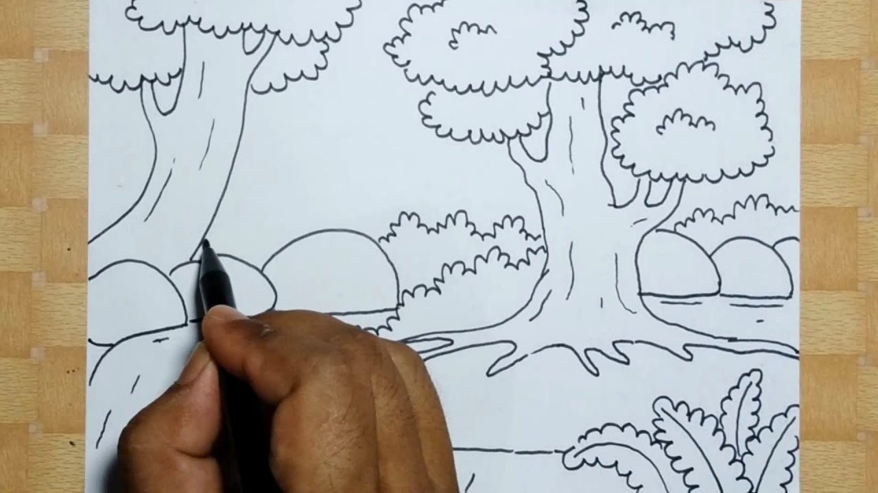 How to Draw Natural Scenery - Drawing Beautiful River Scenery - YouTube
