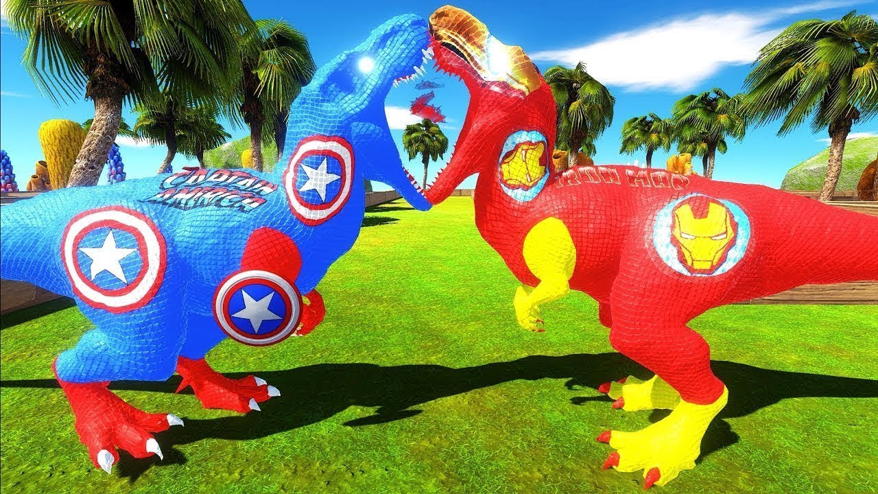 CAPTAIN AMERICA T-REX vs IRON MAN T-REX DEATH RUN - Animal Revolt ...