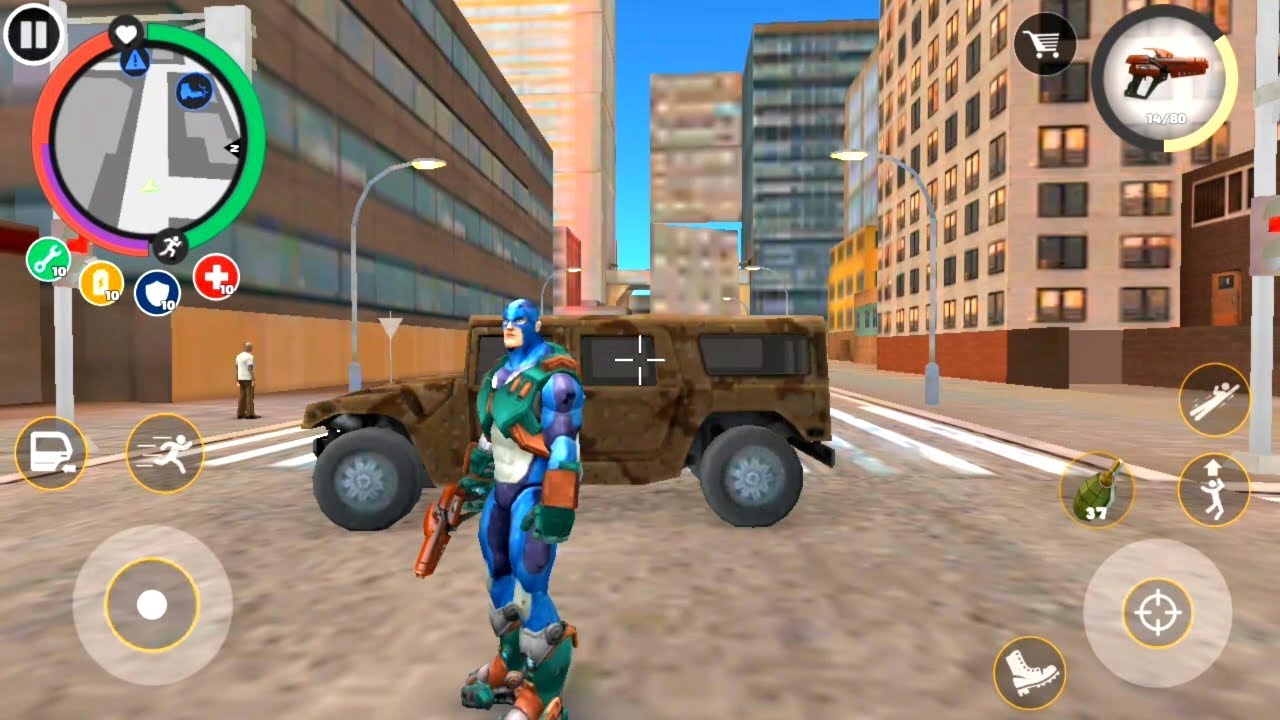 Rope hero blaster gun fight city police | Rope hero vice town new game ...